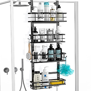 Moforoco Over The Door Shower Caddy, Hanging Shower Organizer Storage, 4-Tier Black Over The Door Pantry Organizer for Inside Shower, Home & Kitchen Organization