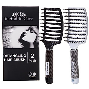 Boar Bristle Hair Brush set – Curved and Vented for Wet and Dry Detangling Hair Brush for Women Long, Thick, Thin, Curly & Tangled Hair Vent Brush - Stocking Stuffers Gift kit