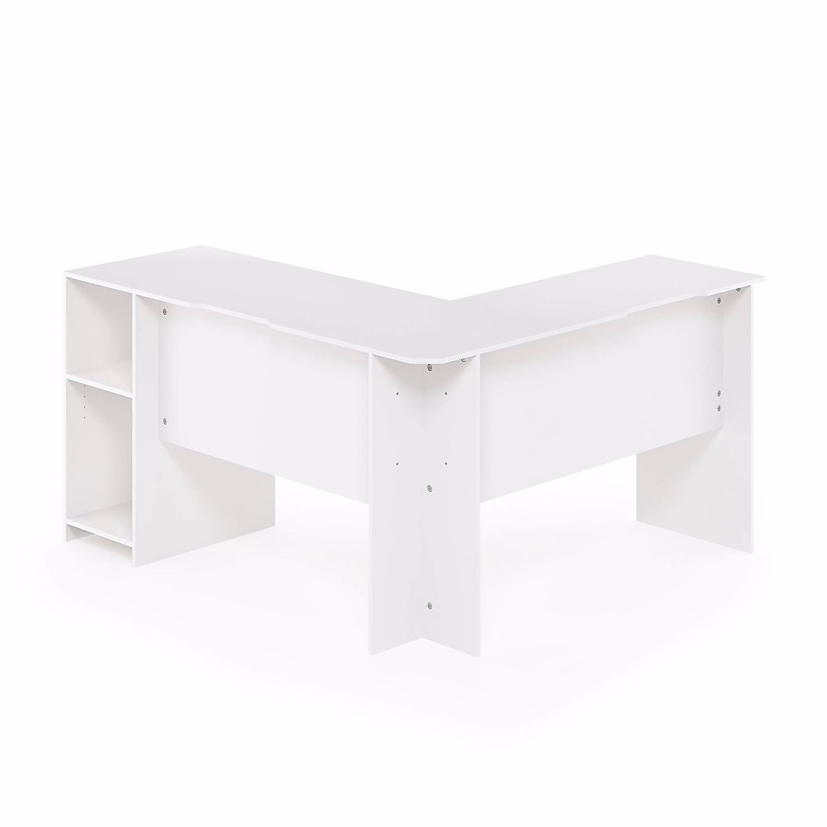 Furinno Indo L-Shaped Computer Desk with Bookshelf, White