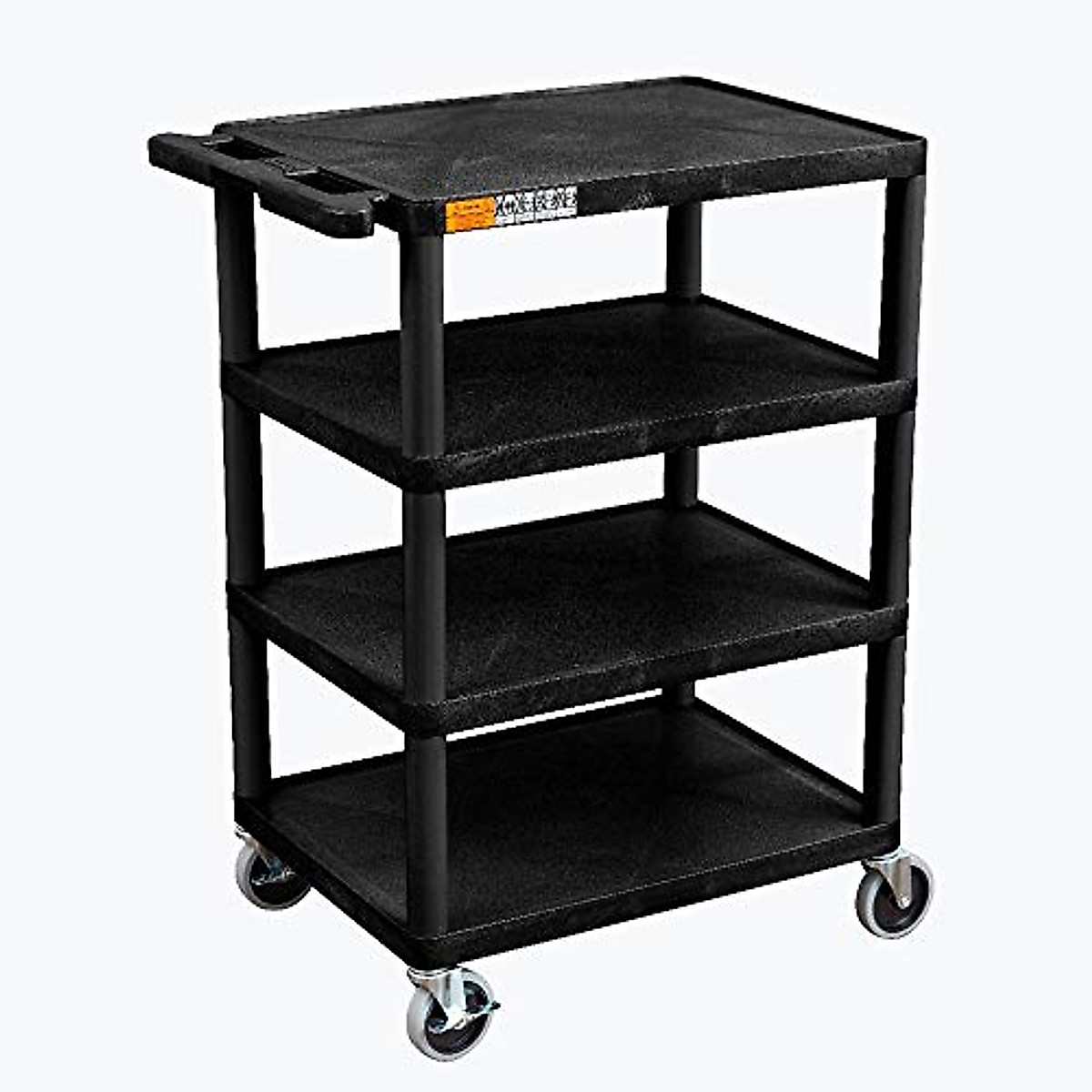 Luxor BC45-B 4 Flat Shelf Structural Foam Plastic Cart Black 24"W x 18"D x 39"H