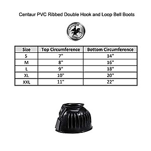 Centaur PVC Ribbed Double Hook and Loop Bell Boots, Black, Large