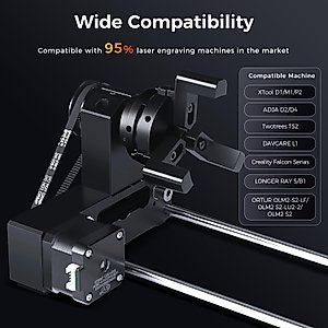 Comgrow 4-in-1 Y-axis Rotary Roller, Suitable for Most Laser Engraving Machines, with 3 Types of Claws and Pins, for Engraving Cylindrical and Spherical Objects, Wine Glass, Tumbler, Rings