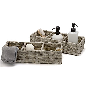 BROOKSTONE, [2 PACK SET] Wicker Storage Basket, Boho Organization and Storage Container, Decorative Shelf Bin, Over the Toilet Paper Reserve, Suitable for Any Home Décor Style