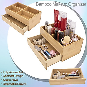 BOOTOP PIN Bamboo Makeup Organizer with Drawers for Countertop, Dresser, Bathroom Skincare
