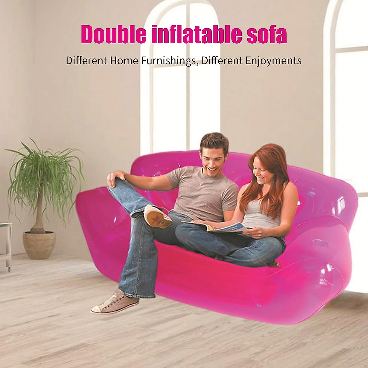 AQQHSAIN Transparent Inflatable Sofa Seat Clear Double Person Sofa Pink Blow Up Chairs Portable Camping Yard Couchs Air Sofa Patio Blow Up Furniture for Camping Outdoor Beach