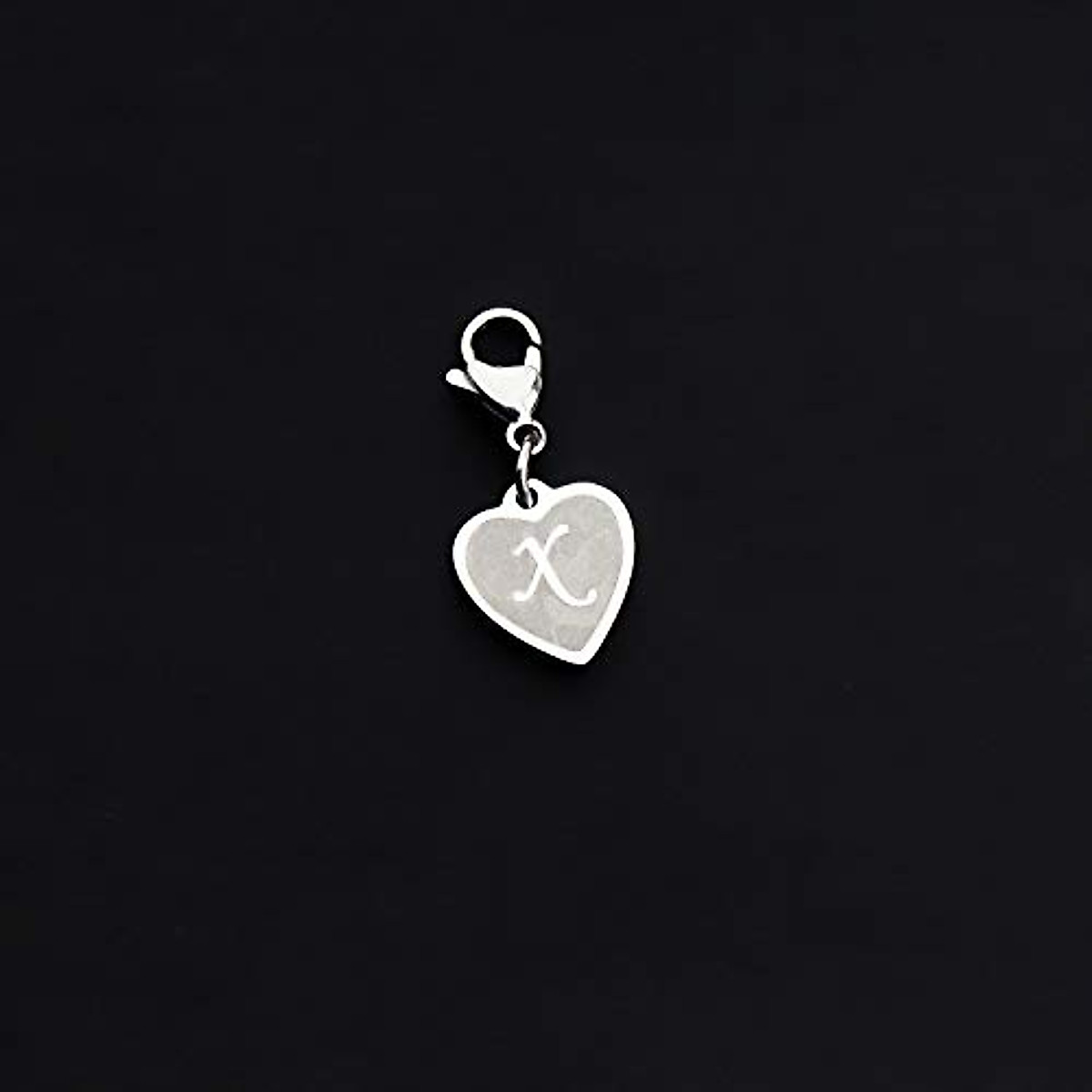 FAADBUK Initial Letter A-Z Alphabet Heart Charm for Bracelet Keychain Necklace Initial Stainless steel Clasp Clip on Charm (intial X)