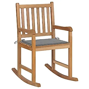 WEHUOSIF Rocking Chair with,Wooden Rocking Chair,Balcony Rocking Chair,Garden Rocking Chair,Coffee Chair,Patio Rocker,Porch Chair,for Garden, Lawn, Backyard,Indoors, Gray Cushion Solid Teak Wood