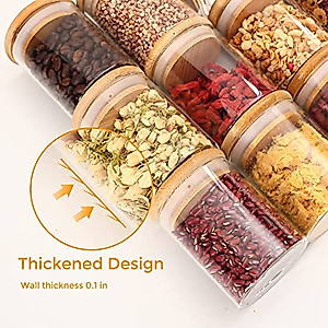 ZRRHOO 16 Pack Glass Jars with Bamboo Lids, 7.5 oz Airtight Spice Jars Set with Extra Labels and Pen, for Dry Food Canisters, Spice, Coffee, Beans, Candy, Nuts, Herbs