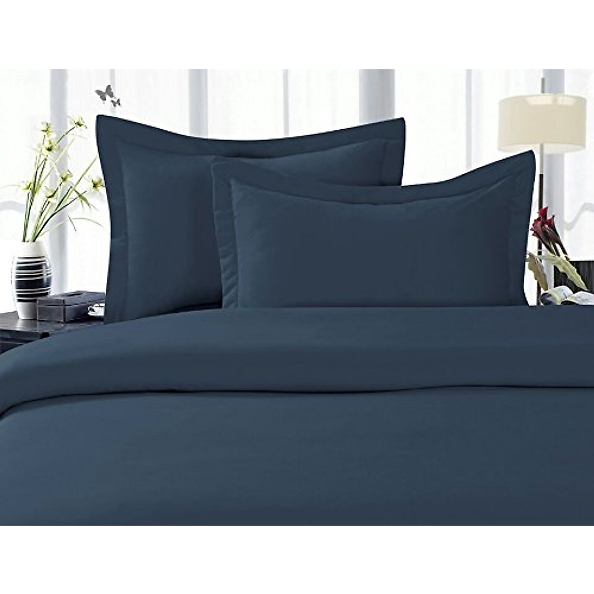 Elegant Comfort Elegance Linen 1500 Thread Count Wrinkle Resistant Ultra Soft Luxurious Egyptian Quality 3-Piece Duvet Cover Set, Full/Queen, Navy Blue