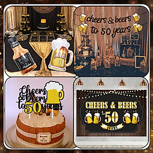 Wonmelody 50th Birthday Beer Decors Men Cheers&Beers 50th Birthday Backdrop Cheers and Beers to 50 Year Banner Beer Themed 50th Birthday Whiskey Bottle Beer Mug Pull Banner 50s Anniversary Decors
