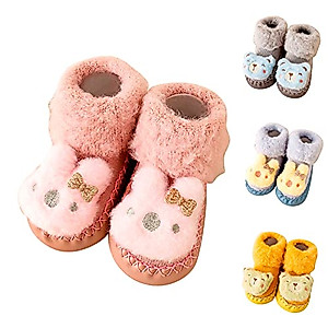 Lykmera Autumn Winter Comfortable Baby Toddler Shoes Cartoon Children Cotton Warm Breathable Non Slip Floor Walking Shoes (Pink, 12-18 Months)