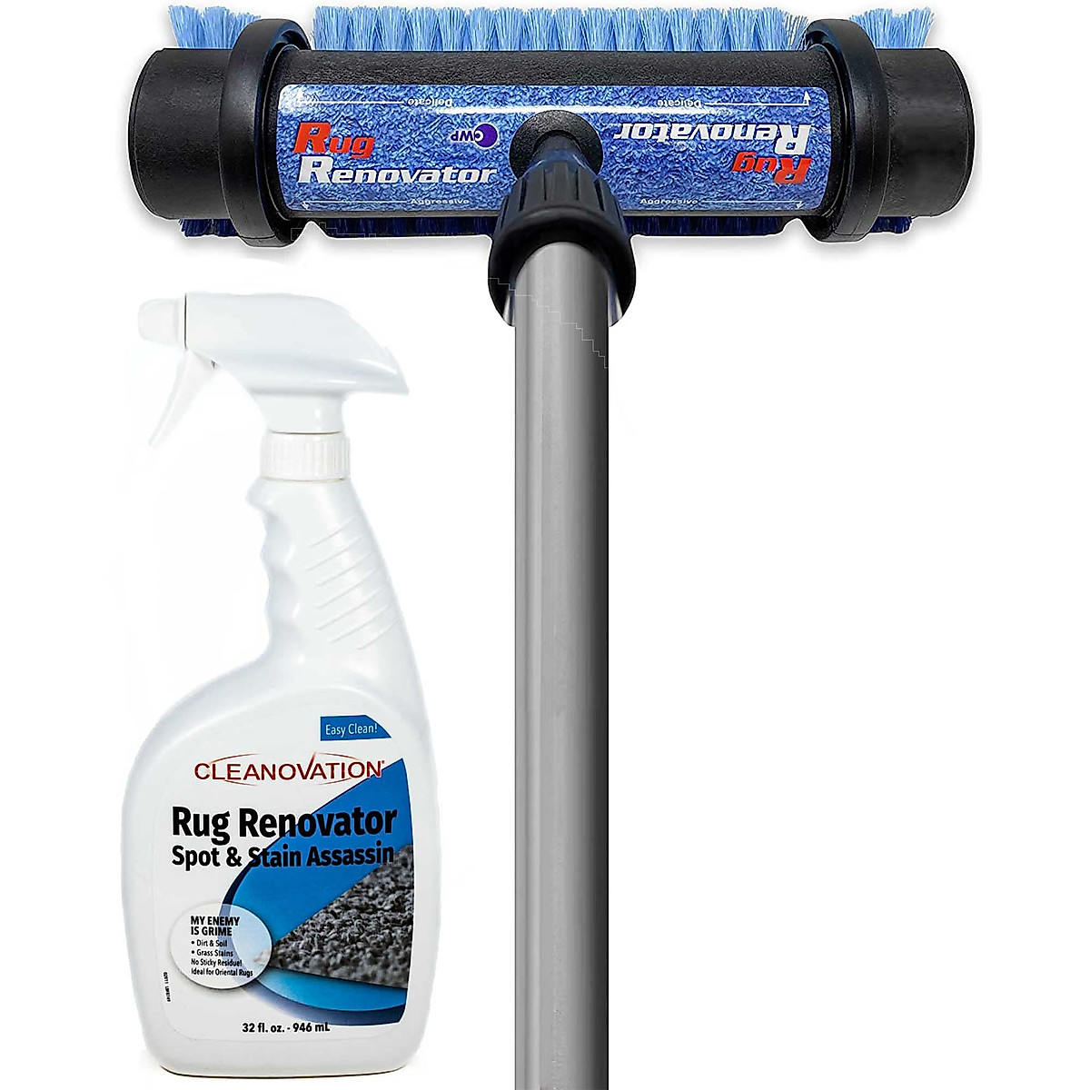 Cleanovation Rug Renovator Floor Scrub Brush with Long Handle, Scrape Brush Stiff Bristle Scrubber, Cleaning for carpet pet stains and odors, 32 Fl oz Carpet Shampoo