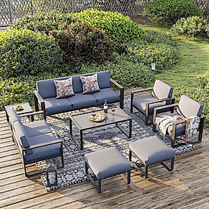 Green4ever Aluminum Patio Furniture Sofa, All-Weather Modern Metal Outdoor 3-Seat Couch with Removable, Water-Resistant Cushions for Backyard Garden (Gray)