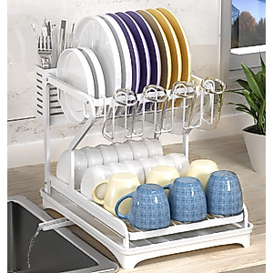 KUFA Dish Drying Rack for Kitchen Counter Kitchen Utensil Storage Organizer Holder Stainless Steel White Paint Counter Drainer Shelf Drainboard Dish Drying Mat Small Dryer Rack for Silverware