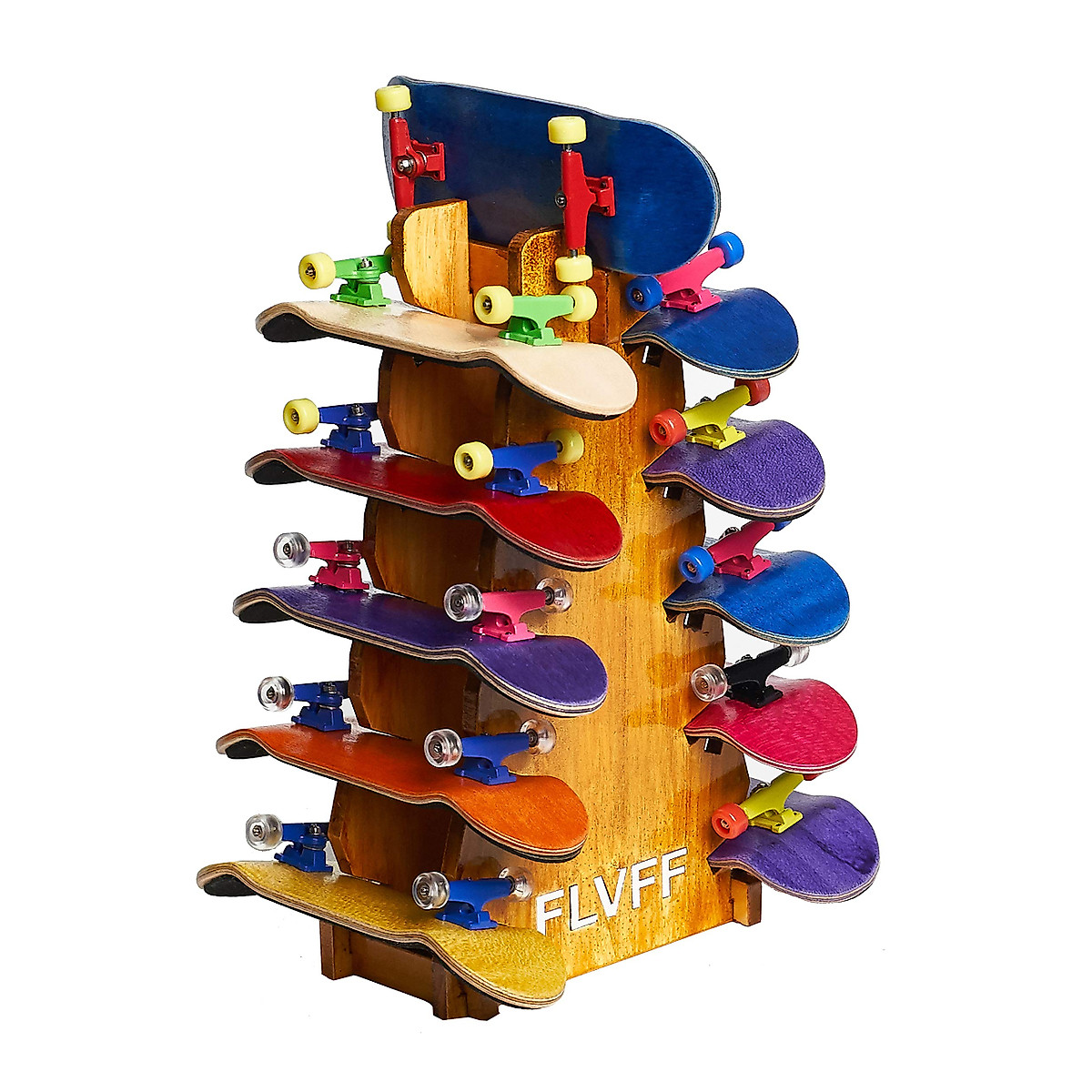 FLVFF Fingerboard Display Rack Storage Organizer Exhibit Finger Skate Rail ramps and Parks (RA1) (Brushed Light Brown)