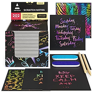 ARTEZA Scratch Paper, Set of 202 Notes, 3.5 x 3.5 Inches, 200 Holographic and 2 Gold-Foil Star Backgrounds