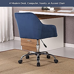 BELLEZE Modern Office Ergonomic Computer Desk Chair with Mid-Back Design, Thick Padded Velvet Seat, and Built-in Lumbar Support 360 Swivel Adjustable Height - Nora (Blue)