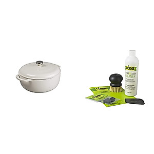 Lodge Enameled Cast Iron Dutch Oven, 7.5 Quart, Oyster & Enameled Cast Iron and Stoneware Care Kit, 12 oz