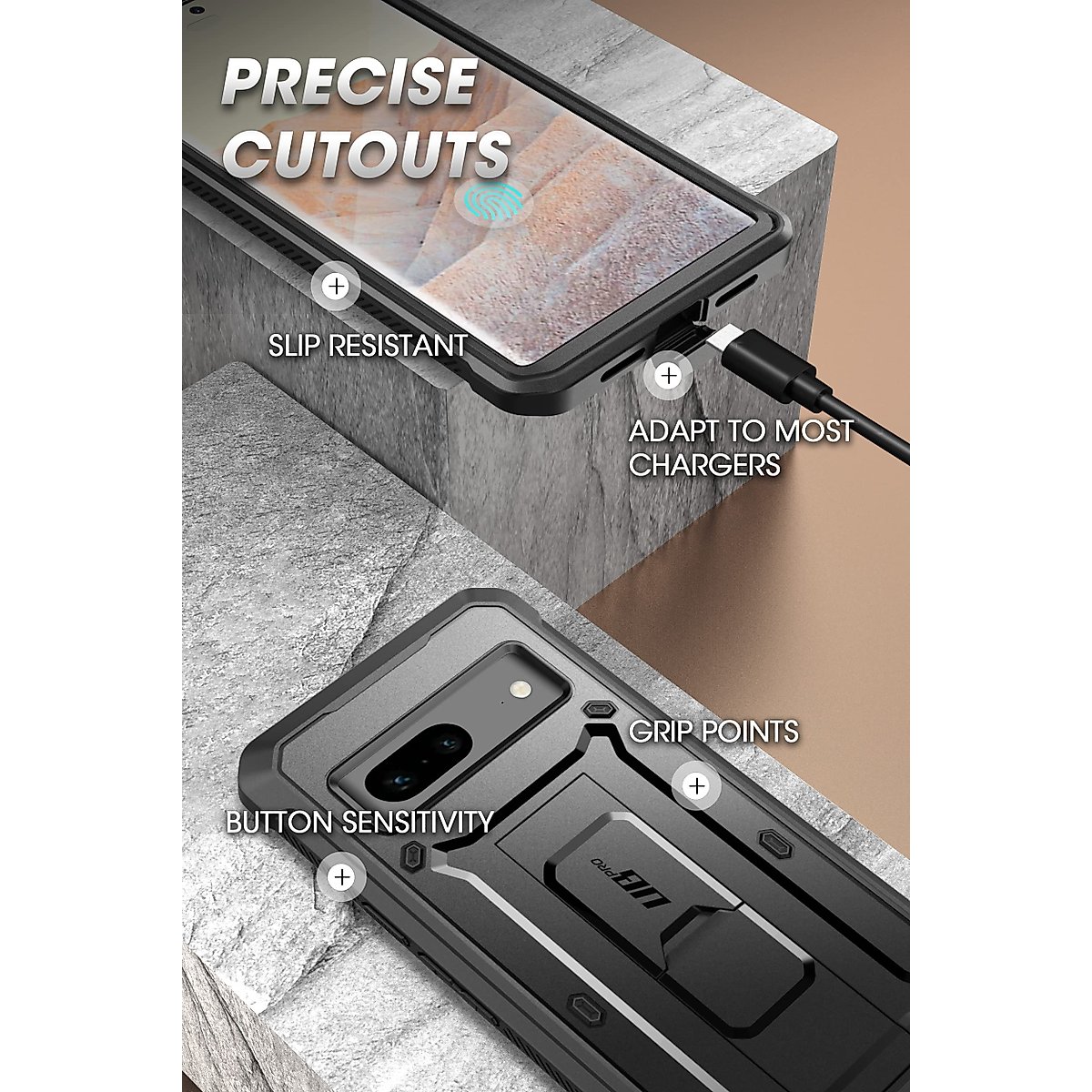 SUPCASE Unicorn Beetle Pro Series Case for Google Pixel 7 (2022 Release), Full-Body Rugged Belt-Clip & Kickstand Case with Built-in Screen Protector (Black)
