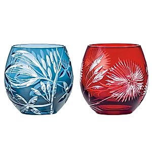 Toyo Sasaki Glass HG880-T106 Pair Free Glass, Kiriko Gift, Blue & Red, 11.8 fl oz (350 ml), Pack of 2