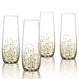 Fitz and Floyd Confetti Stemless Flutes (Set of 4), Elegant Lead-free Matching Drinkware Perfect For Everyday Use Or Entertaining – Stylish Modern Glasses Make An Ideal Gift For Weddings, Birthdays