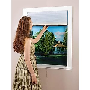 ECFAC Easy Up & Down Cordless Pleated Window Shades, Light Filtering Fabric Window Blinds, 30''W x 64''H (Fits Window Width16''-30''), Easy Trimming & Installing (White, 30''W x 64''H, 1-pack)