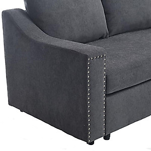 Couches for Living Room, Convertible Sectional Sofa Couch L Shaped Couch with Pull Out Sofa Bed & Square Handrail, Built-in Nailheads Trim, 5-seat Modular Sectional Sofa for Small Spaces, Grey