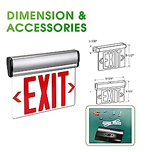 Garrini LED Emergency Exit Sign with Backup Battery UL Certified Wall Ceiling Mounting Acrylic Clear Replaceable Panel Removable Indicator Arrows, Fire Resistant GSEL-200SR