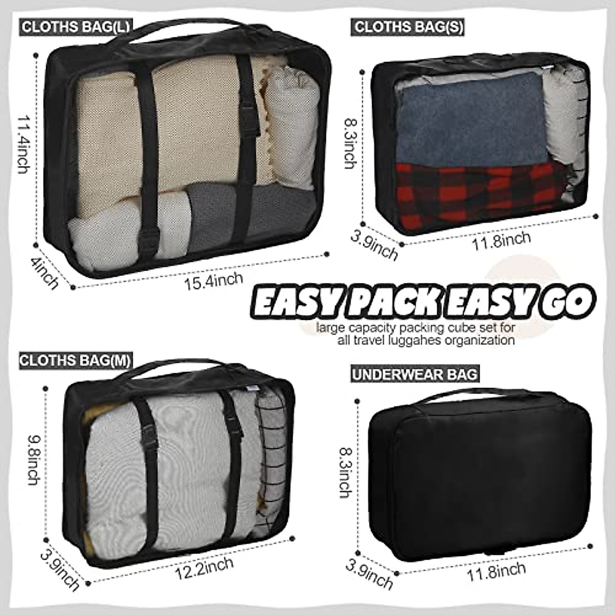 16 Set Packing Cubes Luggage Organizer Bags Travel Suitcases Organizers Luggage Cubes with Toiletry Bag and Shoes Bag (Black, Beige)