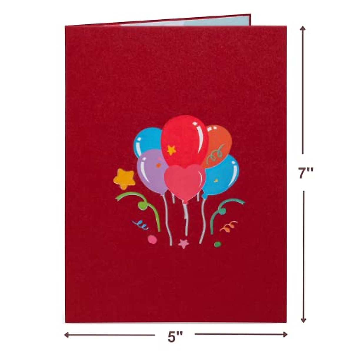Paper Love Happy Birthday Balloons Pop Up Card, Handmade 3D Popup Cards, For Adults and Kids - 5" x 7" Cover - Includes Envelope and Note Tag