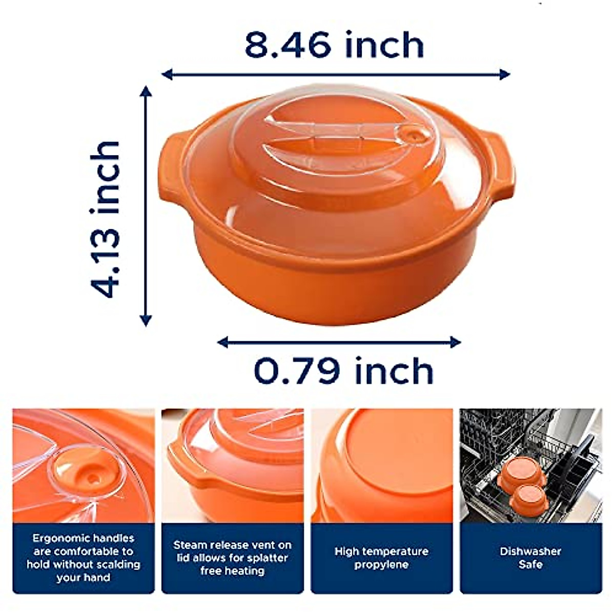Microwave Safe Ramen Cooker, Ramen Noodle Bowl, Easy Mac, Microwave Pasta Cooker, Microwave Bowls with Lids Ideal for Dorm Room Essentials for Girls Boys, Dishwasher & Microwave Safe (Medium, Orange)