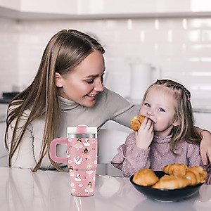Ballerina Gifts for Girls, Pink Ballerina Tumbler with Handle and Straw for Kids, Insulated Stainless Steel Travel Mugs, Birthday Valentines Day Gifts for Dance Lover Girls Women Dancer