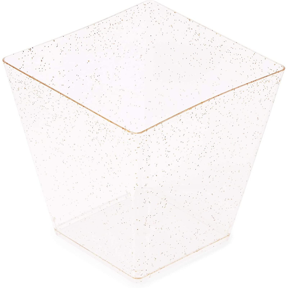 120 Pieces 7.5 oz Mini Dessert Cups with Spoons, Serves 60 Disposable Square Plastic Shooter Appetizer Parfait Bowl and Small Spoon Set, Clear Gold Glitter