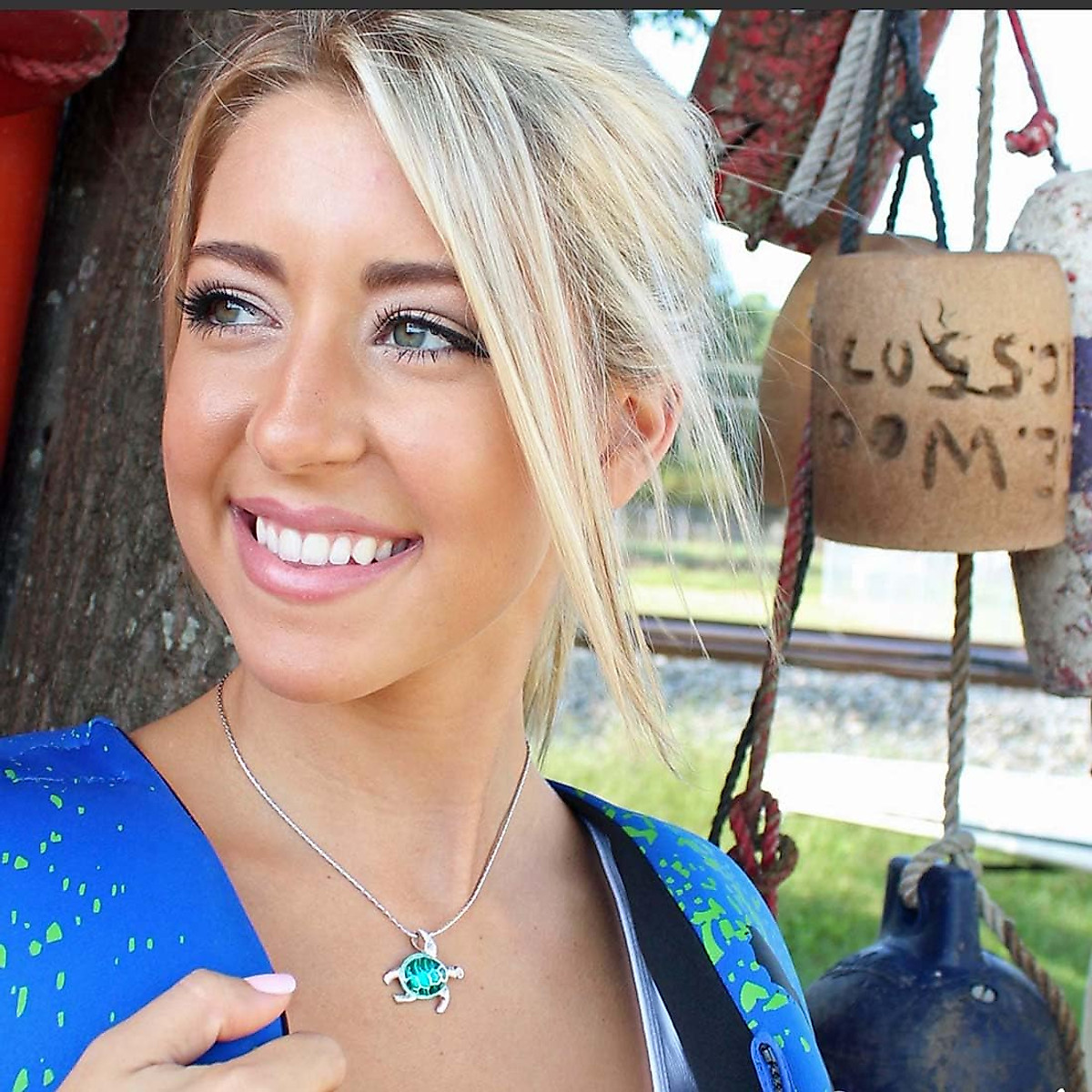 NAUTORA Green Sea Turtle Necklace Crafted in Sterling Silver and Green Vitreous Enamel with an 18 Inch Chain