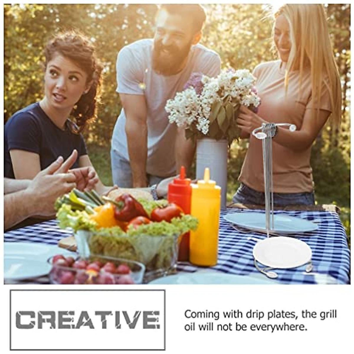 Hemoton 2 Sets BBQ Skewer Set Brazilian Barbecue Skewer Stand Stainless Steel Barbecue Skewers Holder Stand Rack for Chicken Sausage Meat