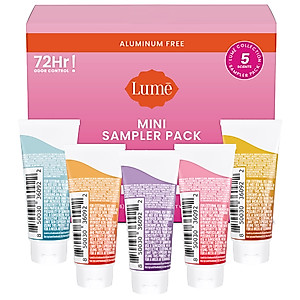 Lume Whole Body Deodorant 5 Pack Sampler - Invisible Cream Minis - 72 Hour Odor Control - Aluminum & Baking Soda Free (Clean Tangerine, Lavender Sage, Peony Rose, Toasted Coconut, Unscented)