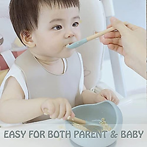 Ginbear Silicone Baby Spoon and Fork Set Self-feeding, Baby Flatware Sets, Toddler Feeding Utensils for Child 6 Months+ (Hazy Green/Almond)