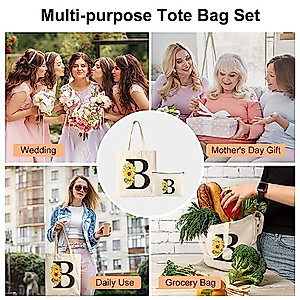 DERTE Personalized Initial Canvas Tote Bag Floral Letter Makeup Bag Monogrammed Gift Beach Tote Bags for Women Bridesmaids Birthday Wedding Bridal Shower (Letter B)
