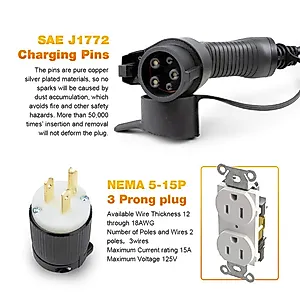 BESENERGY Level 1 EV Charger 15A 110V-220V Portable J1772 Charger 20ft NEMA 5-15 EV Charging Cable Compatible with All EV Cars