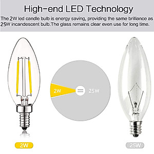 SHUWDKAR 2W LED Candelabra Bulb 25W Equivalent E12 Dimmable LED Bulbs Clear Filament Vintage Home Decoration Candle Light Bulbs B11 2700K Warm White,6 Pack