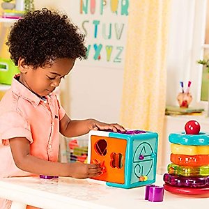 Battat – Sort & Stack Combo – 17-Piece Sensory Sorting Set – Activity Cube With Bead Maze – Educational & Dexterity Toys – 2 Years + – Shape Sorter Cube + Stacking Rings