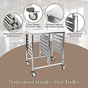 BriSunshine 2 Row Bakery Bun Pan Rack,2x6 Tiers Stainless Steel Sheet Pan Rack Trolley with Wheels & Top Table,Commercial Cooling Storage Rack Cart for Kitchen Restaurant,29.3" Lx21.6 Wx37.2 H