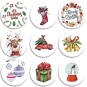 FujLoy Merry Christmas Thread-270 PCS 0.75 inch Christmas Stickers,9 Design Self Adhesive Circle Label Stickers,Christmas Envelope Seals Candy Stickers. (Merry Christmas Thread (080))