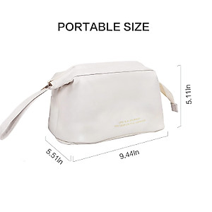 Simbuy Makeup Bag for Women, Zipper Pouch Travel Cosmetic Bag, Large Vegan Leather Make Up Bag Waterproof Toiletry Bag Organizer Gifts.White