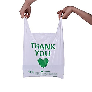 ysmile Plastic Grocery Bag Thank You Reusable T Shirt Plastic Merchandise Bag for Small Business Food To Go Bag with Handle 12x19 Inch 50 pcs Carry Out