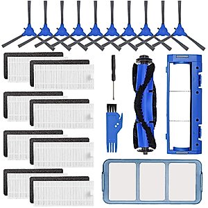 Replacement Parts Accessories Kit for Eufy RoboVac 11S, 15C, 30, 30C, 12, 35C Vacuum Filters, 10 Side Brushes, 8 Filter, 1 Pre Filter, 1 Roller Brush Guard