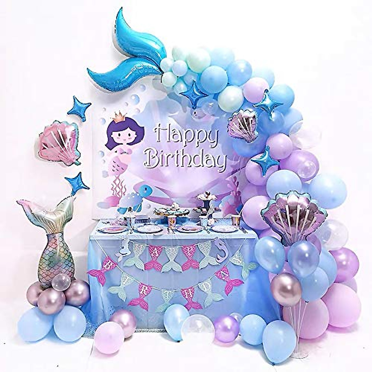 7pcs Mermaid Balloons Number Balloons for 1st 2nd 3rd Birthday Party Girls' Mermaid Tail Decoration Supplies (6 Number)