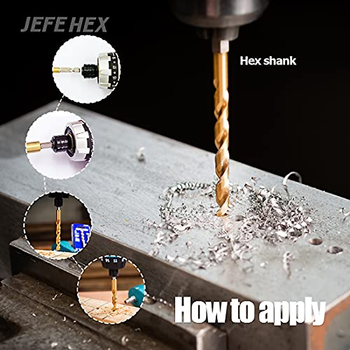 JEFE HEX 9-Piece Drill Bits Set,Hex Shank for Quick Change, Titanium HSS Twist Drill Bit Set, 135 Degree Easy Cut Split Point