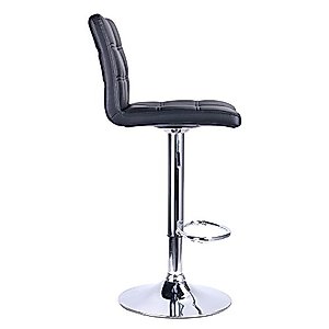 Leopard Modern Square PU Leather Adjustable Bar Stools with Back, Set of 2, Counter Height Swivel Stool, Barstools for Kitchen Counter (Black)