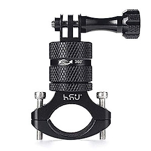 HSU Aluminum Bike Bicycle Handlebar Mount for Gopro Hero 11/10/9/8/7/6/5/4 Session AKASO Campark and Other Action Cameras, 360 Degrees Rotary Mountain Bike Rack Mount (Black)